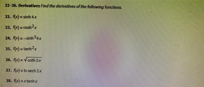 Solved 22-36. Derivatives Find the derivatives of the | Chegg.com