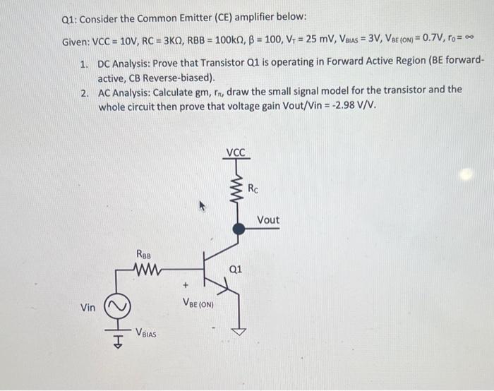 Solved Q1: Consider the Common Emitter (CE) amplifier below: | Chegg.com