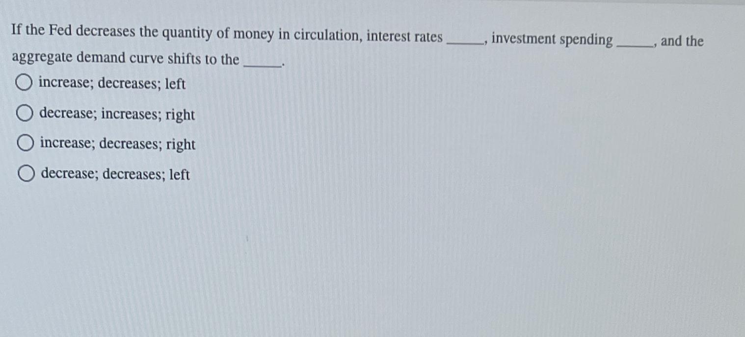 Solved If the Fed decreases the quantity of money in | Chegg.com