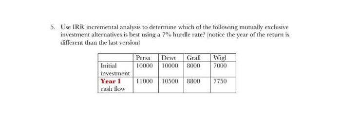 Solved 5. Use IRR incremental analysis to determine which of | Chegg.com