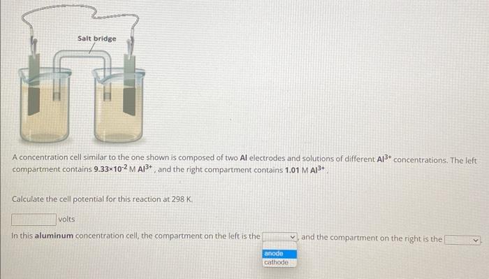 Solved A concentration cell similar to the one shown is | Chegg.com