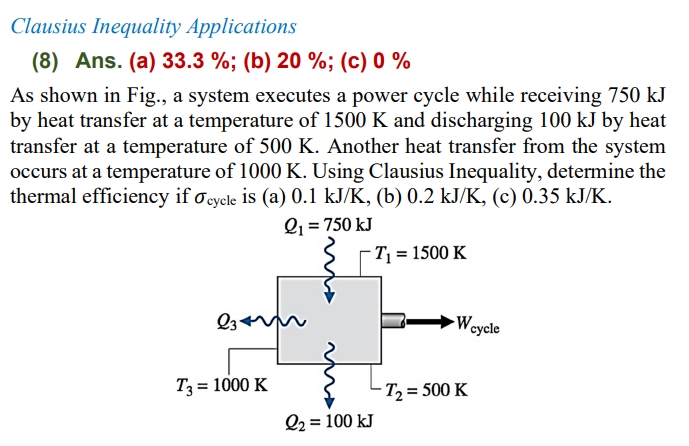 Solved Clausius Inequality Applications(8) ﻿Ans. (a) 33.3 %; | Chegg.com