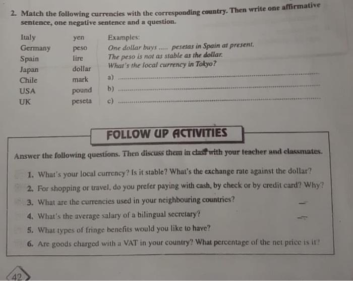 Solved 2. Match the following currencies with the | Chegg.com