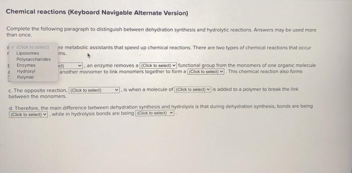 Solved Chemical reactions (Keyboard Navigable Alternate | Chegg.com