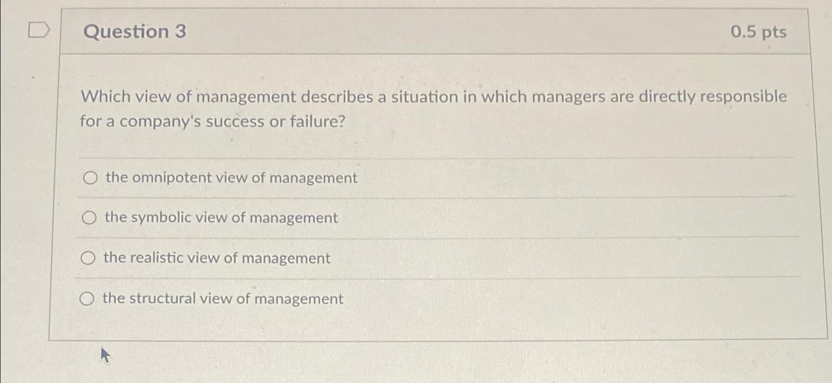 Solved Question 30.5ptsWhich view of management describes a | Chegg.com