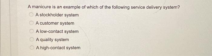 Solved A manicure is an example of which of the following | Chegg.com