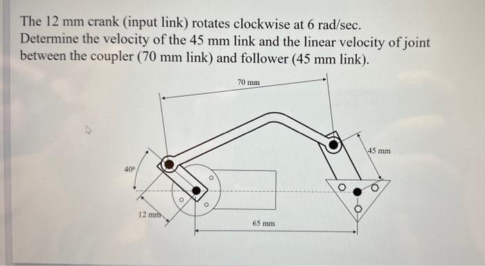 Solved The 12 mm crank (input link) rotates clockwise at | Chegg.com