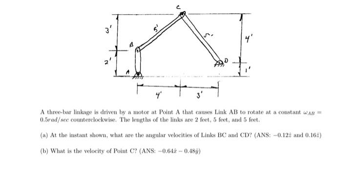 Solved 3' 4' 4 3' A three-bar linkage is driven by a motor | Chegg.com