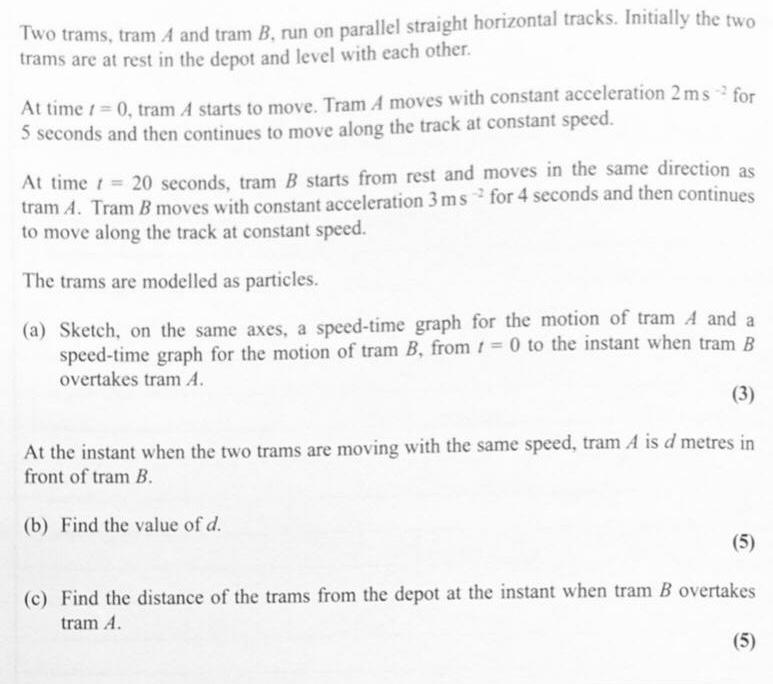 Solved Two trams, tram A and tram B. run on parallel | Chegg.com