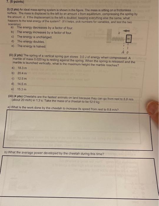 Solved (i) (2 pts) An ideal mass-spring system is shown in | Chegg.com