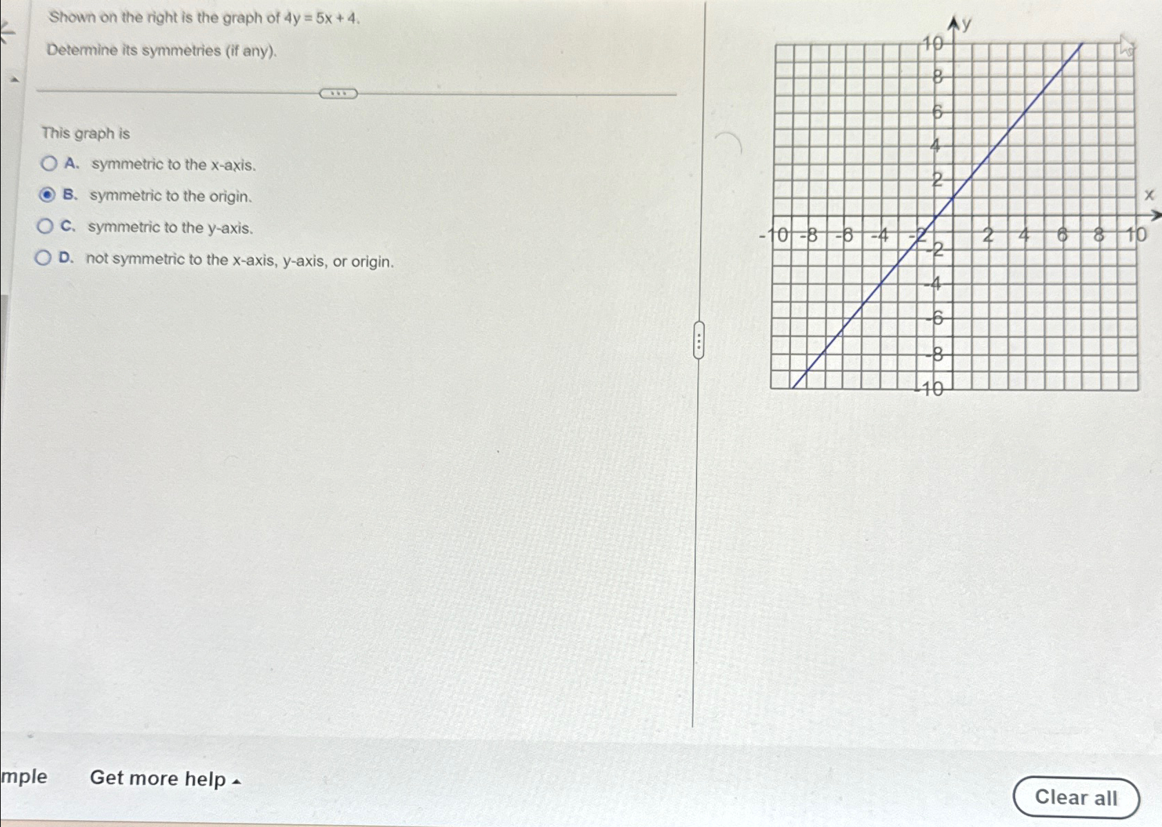 Solved Shown on the right is the graph of 4y=5x+4.Determine | Chegg.com