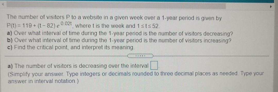 Solved The number of visitors P to a website in a given week | Chegg.com