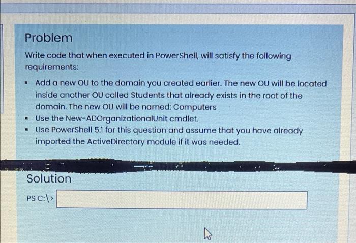 Solved Problem Write code that when executed in PowerShell, | Chegg.com
