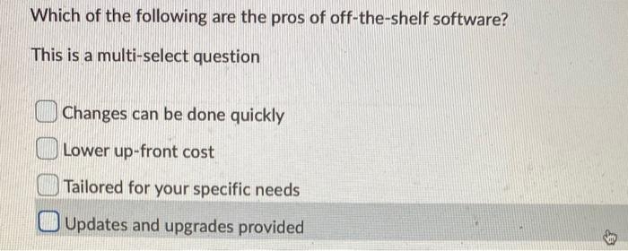 Solved Which of the following are the pros of off-the-shelf | Chegg.com