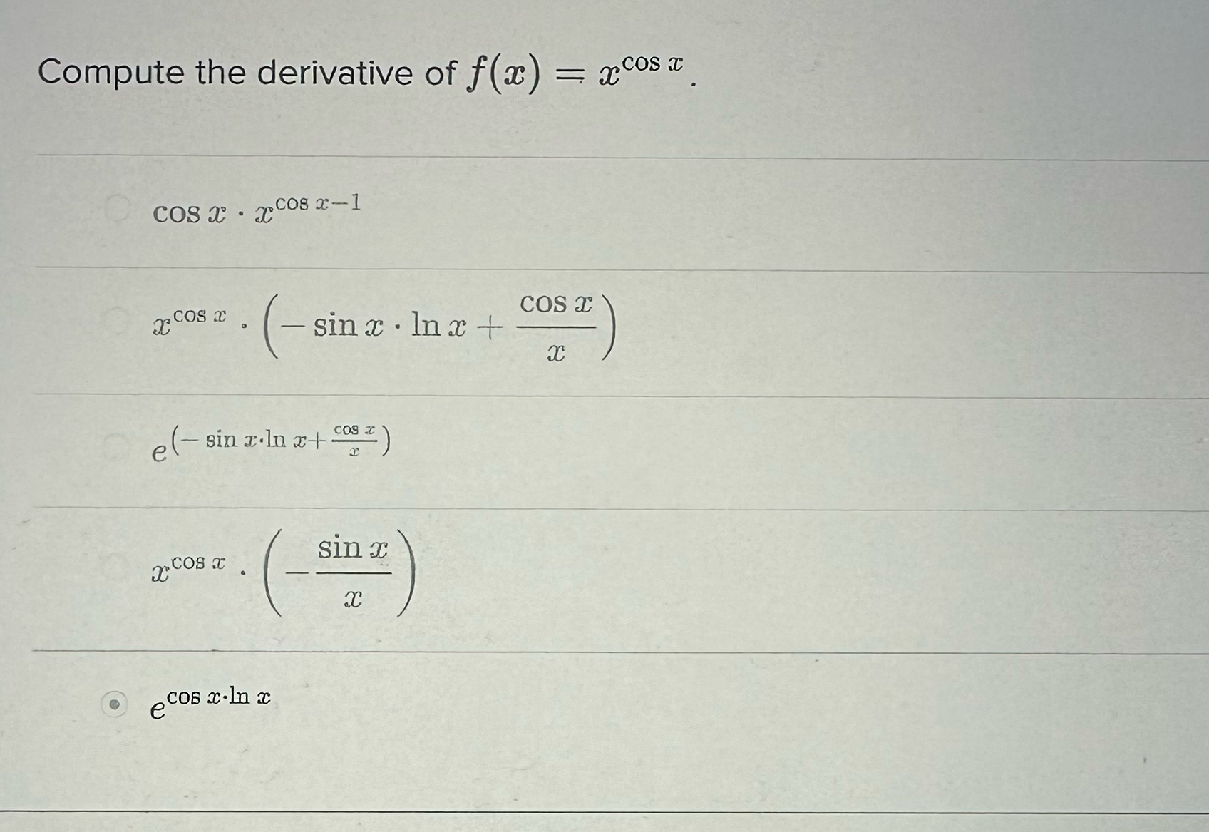 Solved Compute the derivative of | Chegg.com