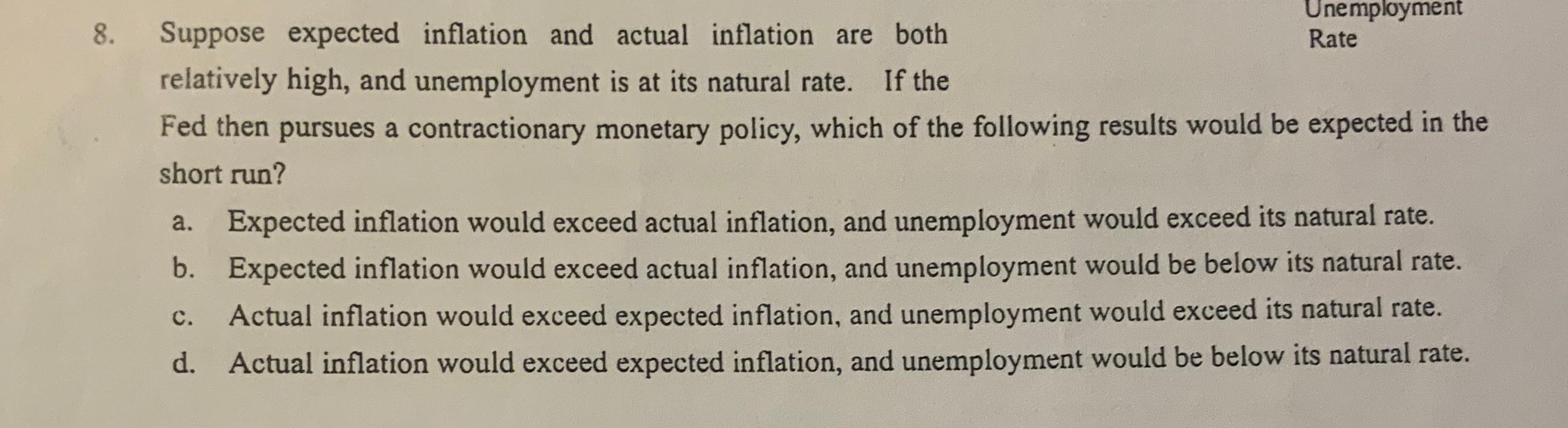 Solved Suppose expected inflation and actual inflation are | Chegg.com