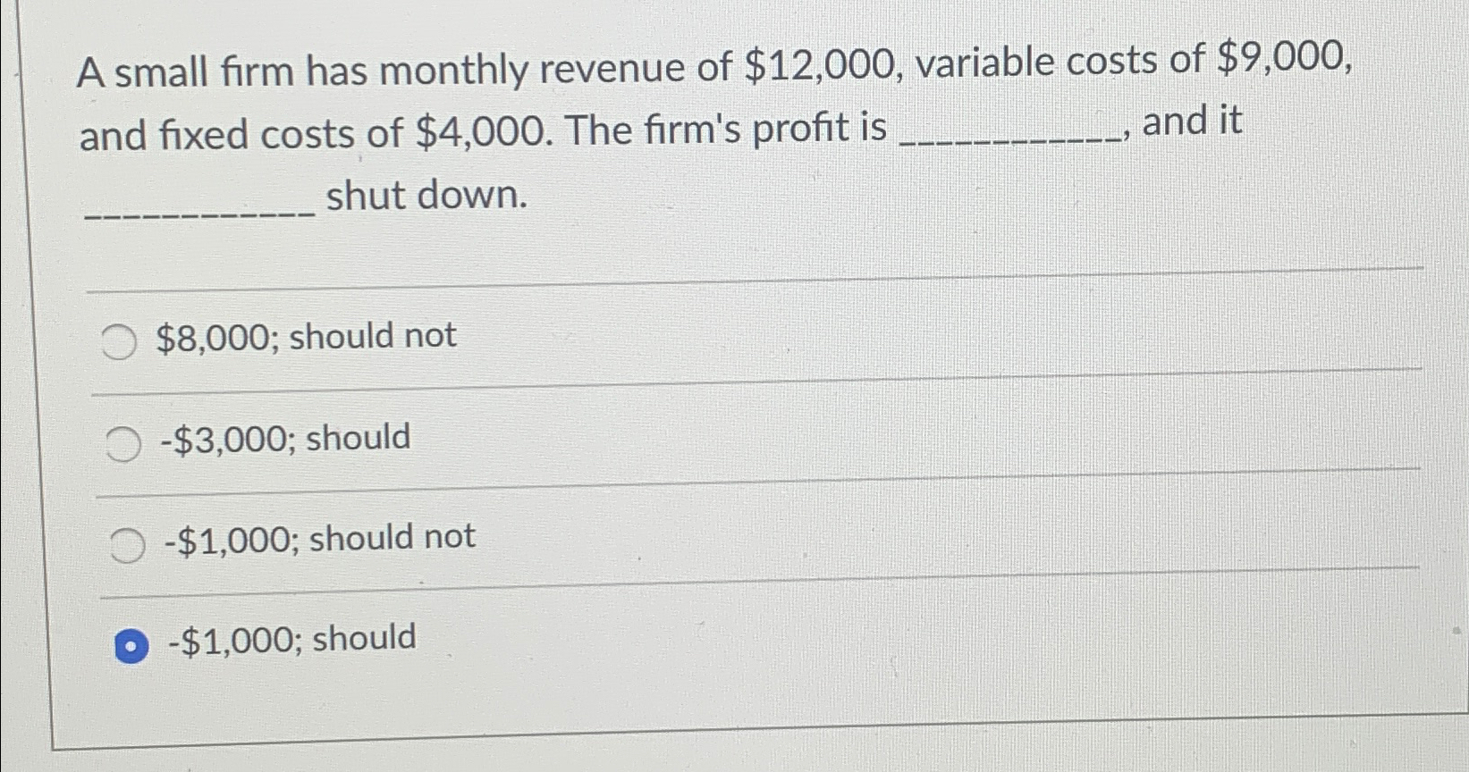 Solved A small firm has monthly revenue of $12,000, | Chegg.com