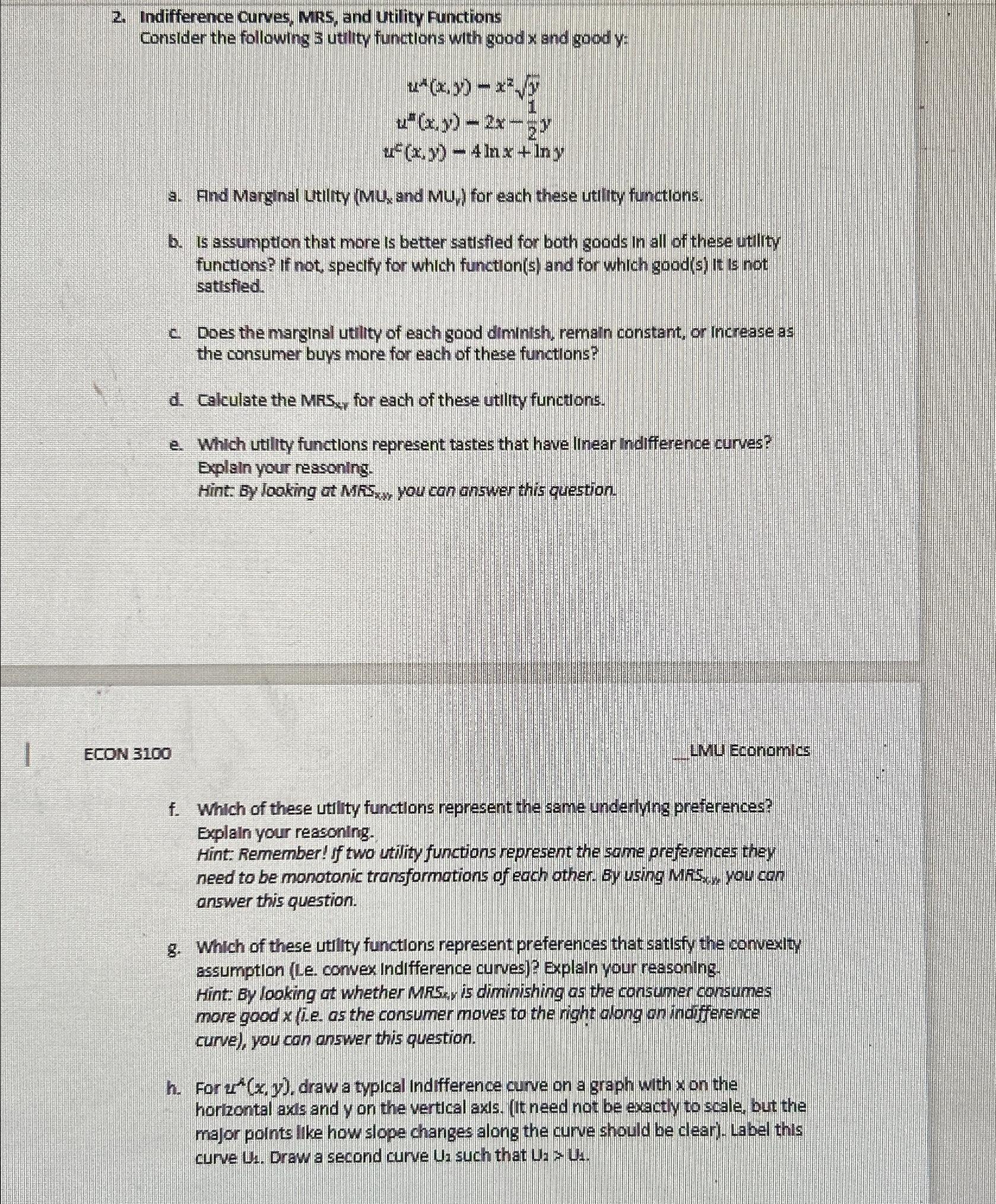 Solved Indifference Curves, MRS, ﻿and Utility Functions | Chegg.com