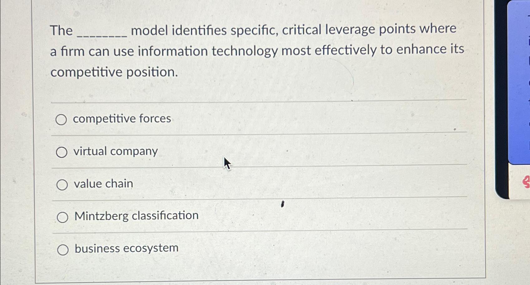 Solved The model identifies specific, critical leverage | Chegg.com