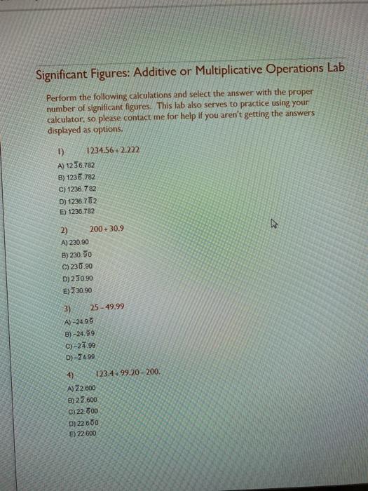 Solved Significant Figures: Additive or Multiplicative | Chegg.com