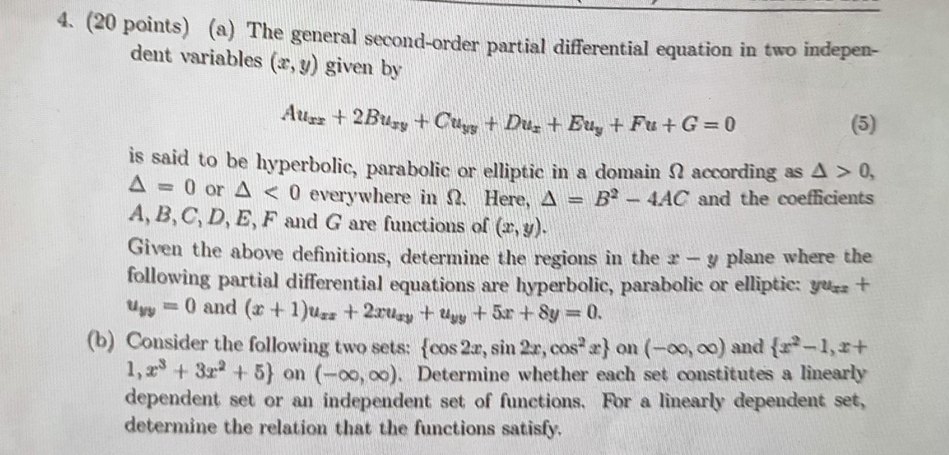 Solved (20 points) (a) The general second-order partial | Chegg.com