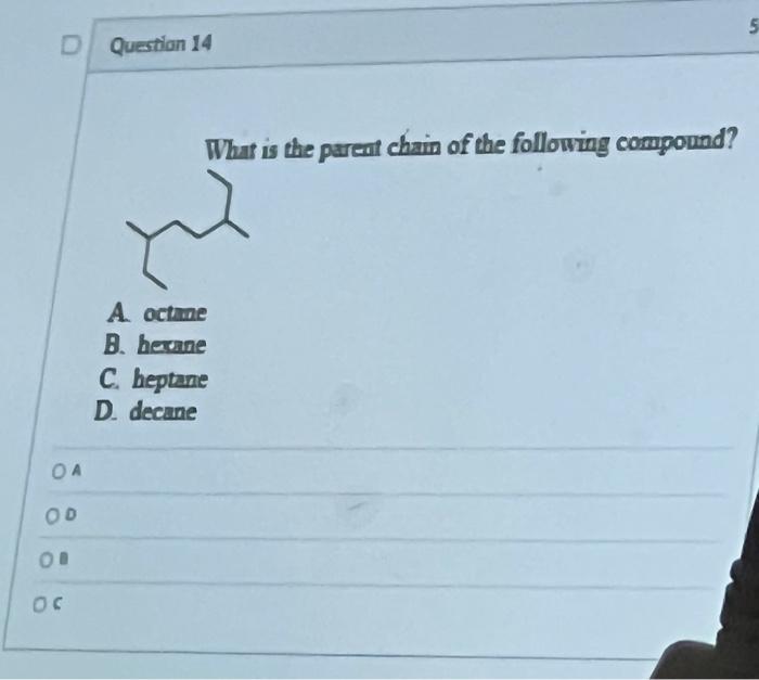Solved What is the parent chain of the following compound? | Chegg.com