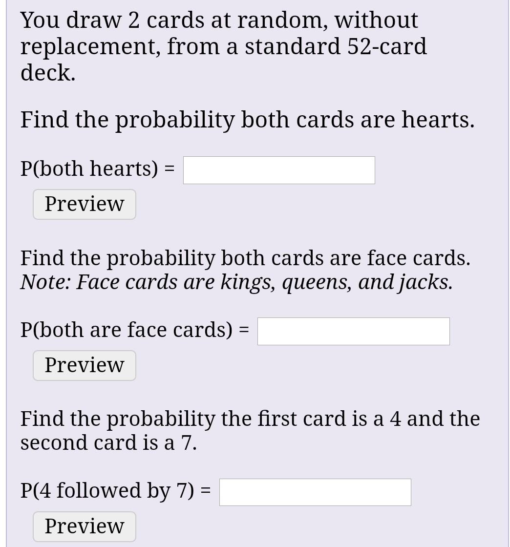 Solved You draw 2 cards at random, without replacement, from | Chegg.com