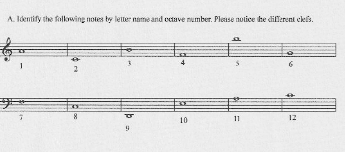 Solved A. ﻿Identify the following notes by letter name and | Chegg.com