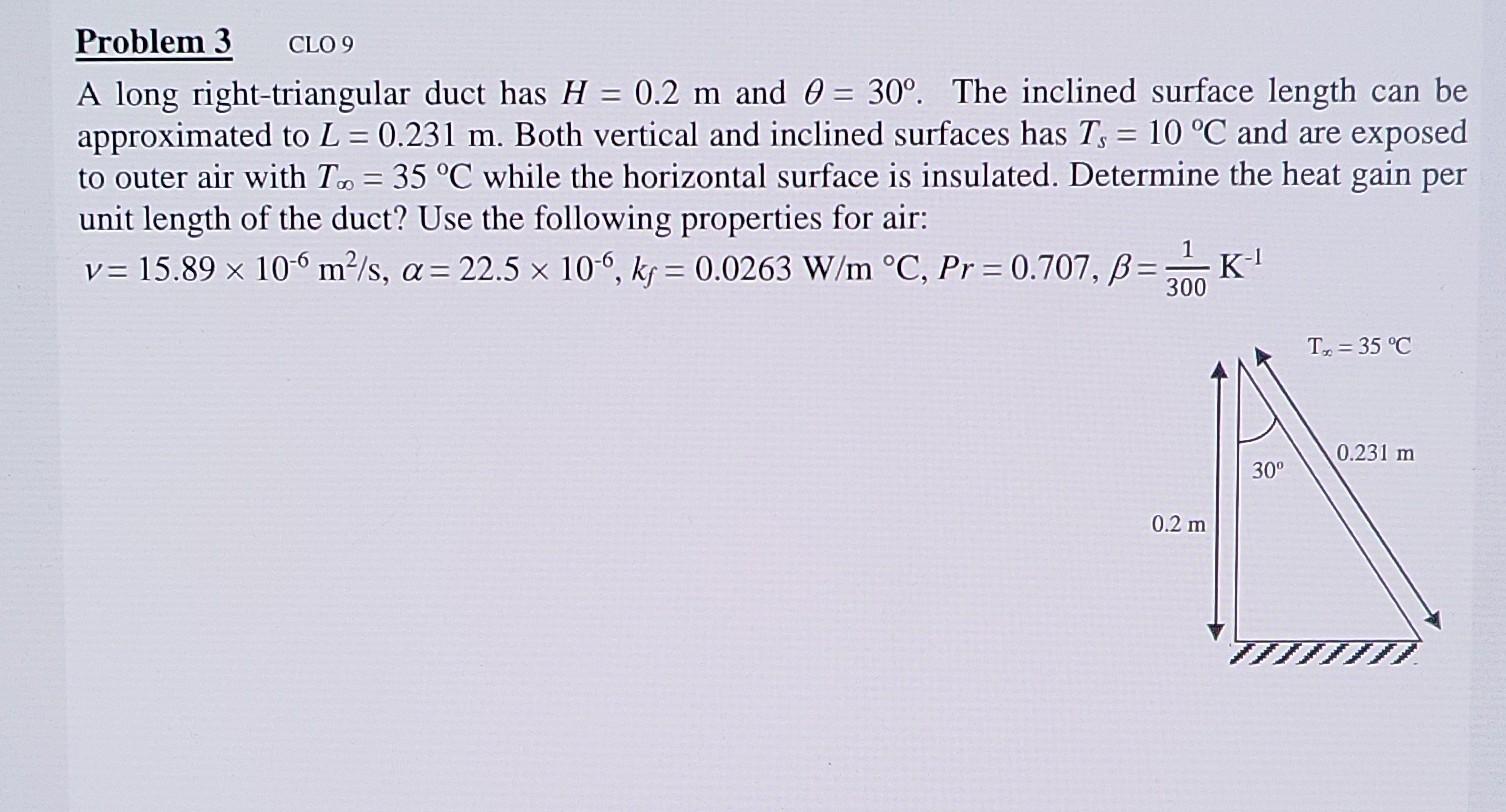 Solved Problem 3 CLO 9 A long right-triangular duct has | Chegg.com