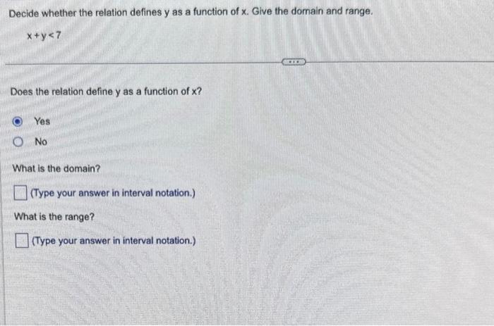 Solved Decide whether the relation defines y as a function | Chegg.com