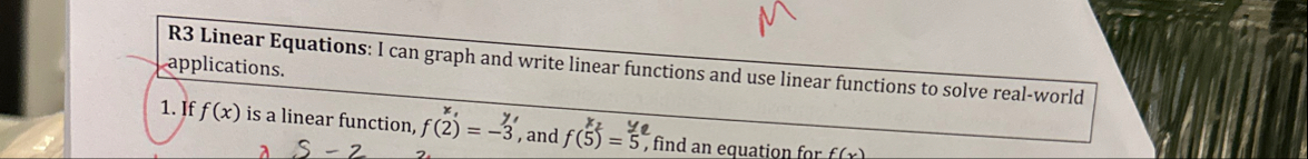 Solved R3 ﻿Linear Equations: I can graph and write linear | Chegg.com