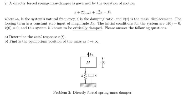 Solved 2. A directly forced spring-mass-damper is governed | Chegg.com