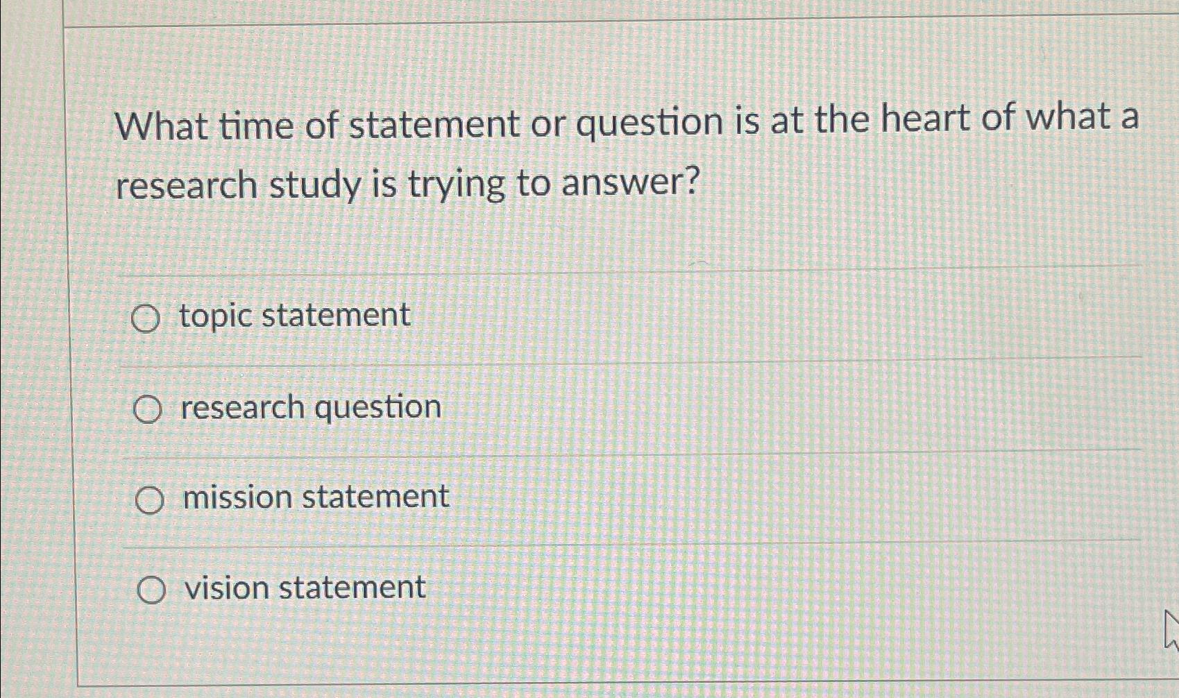 Solved What time of statement or question is at the heart of | Chegg.com
