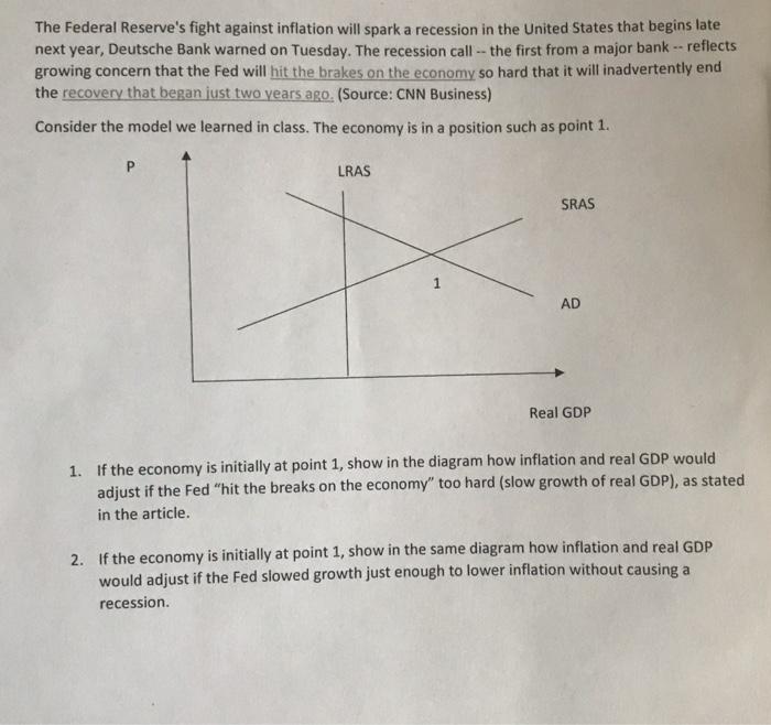 Solved The Federal Reserve's fight against inflation will | Chegg.com