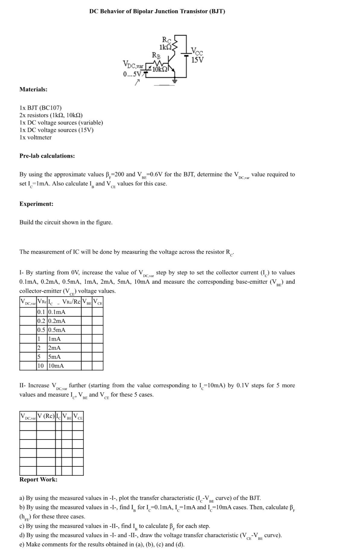 Solved DC Behavior of Bipolar Junction Transistor | Chegg.com
