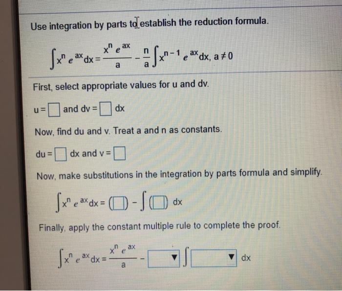 Solved Use integration by parts to establish the reduction | Chegg.com