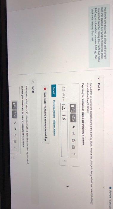 Solved A Review Constan Two blocks are attached to either | Chegg.com