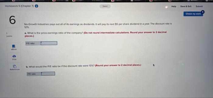 Solved Homework 5 (Chapter 7) Saved Help Save 4 Exit Submit | Chegg.com