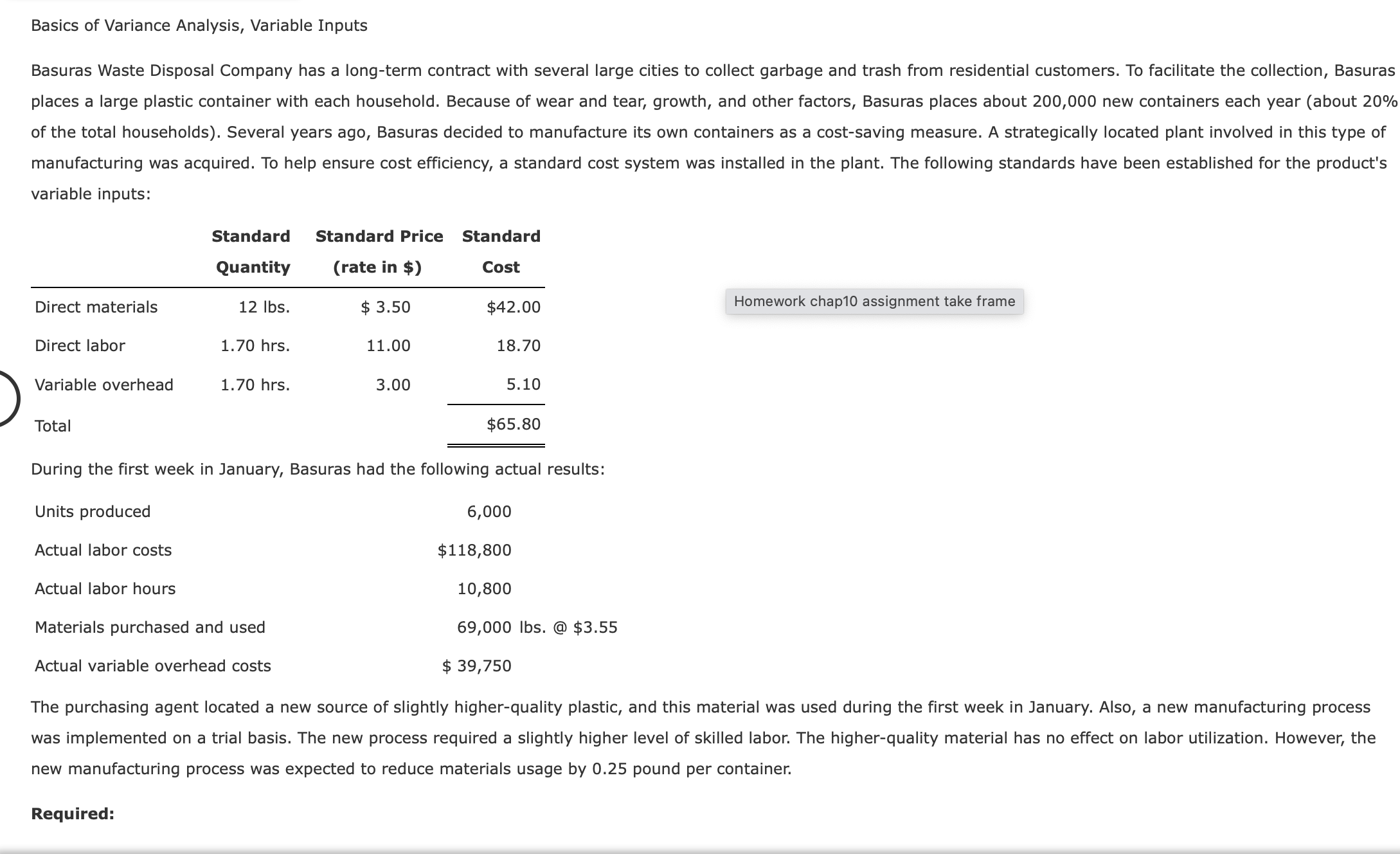 Solved Basics of Variance Analysis, Variable Inputs Basuras | Chegg.com