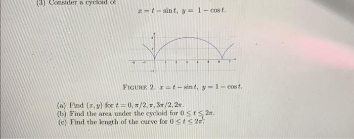 Solved (3) Consider a cycloid of x=t−sint,y=1−cost FIGURE 2. | Chegg.com