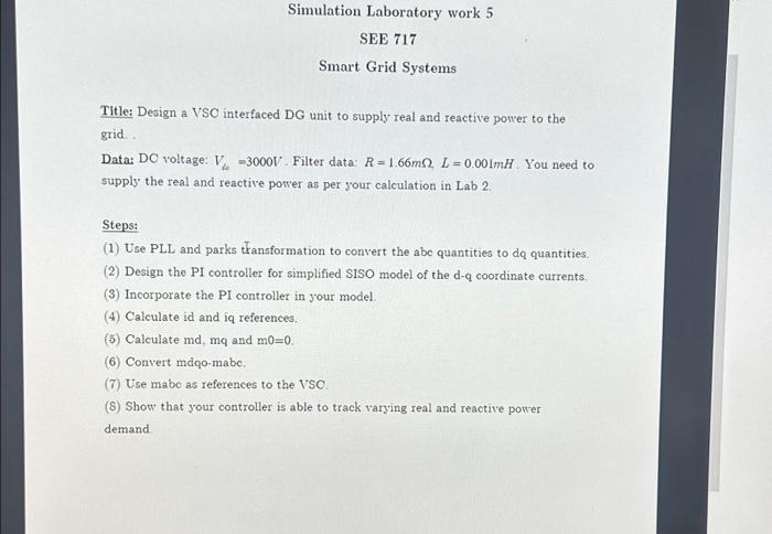 Solved Simulation Laboratory work 5 SEE 717 Smart Grid | Chegg.com