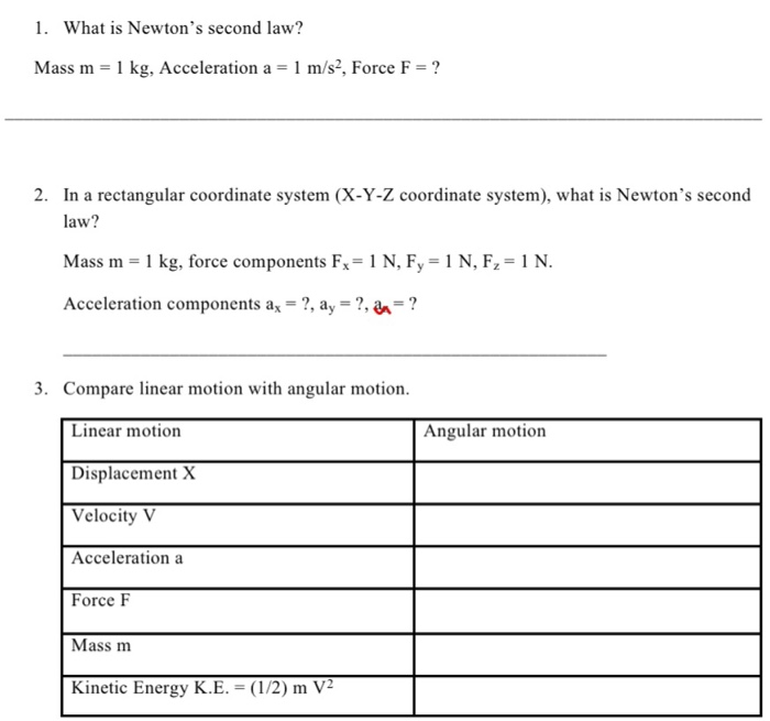 Solved 1. What is Newton's second law? Mass m = 1 kg, | Chegg.com