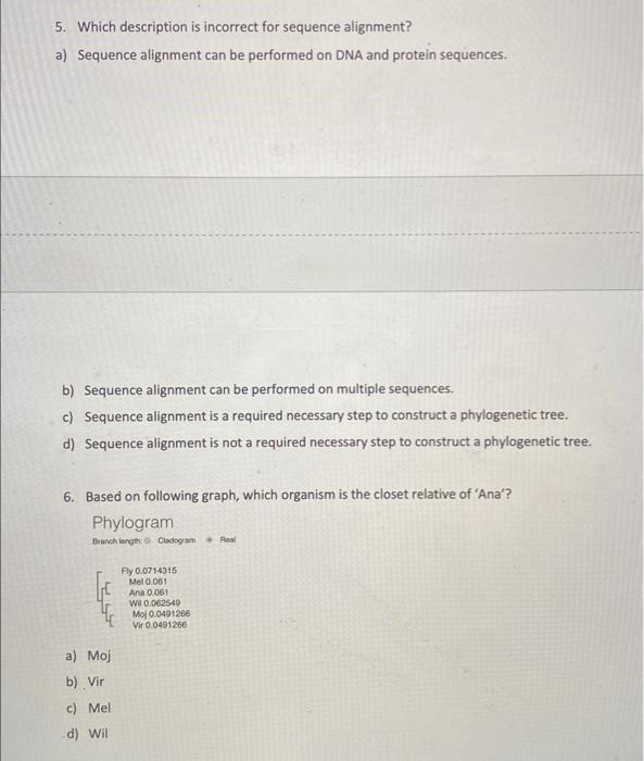 Solved 5. Which description is incorrect for sequence | Chegg.com