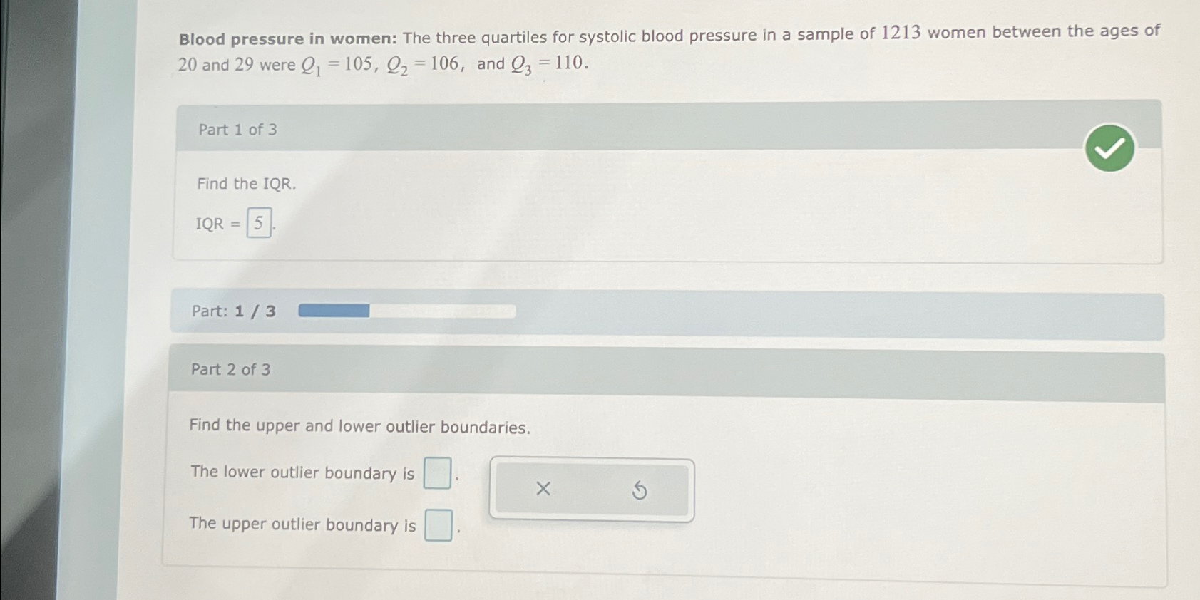 Solved Blood pressure in women: The three quartiles for | Chegg.com