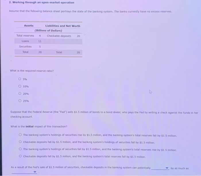 Solved 2. Working through an open-market operation Assume | Chegg.com