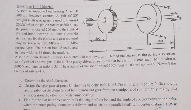 Solved Questions 1: ( 40 ﻿Marks)A shaft is supported on | Chegg.com