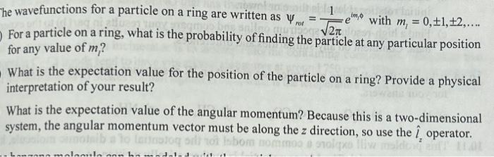 Solved The Wavefunctions For A Particle On A Ring Are 
