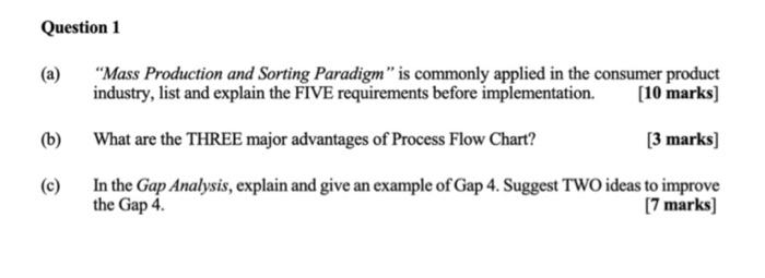 Solved Question 1 (a) "Mass Production and Sorting Paradigm" | Chegg.com