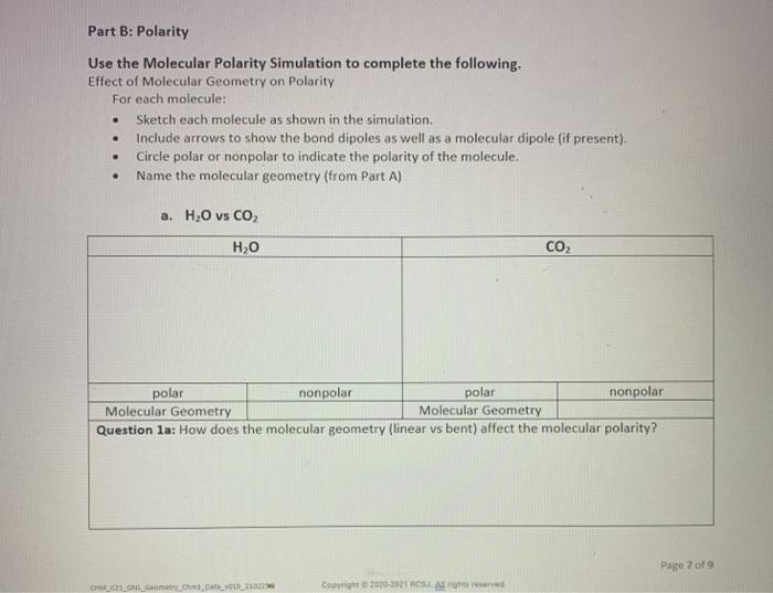 Solved Part B: Polarity Use the Molecular Polarity | Chegg.com
