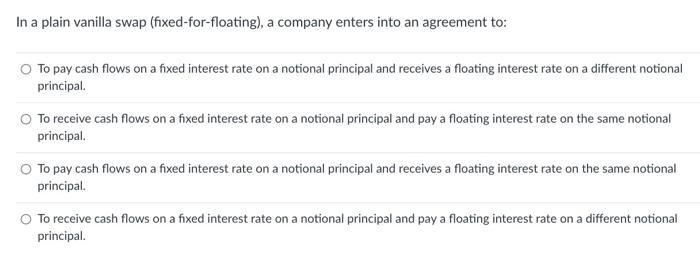 Solved In a plain vanilla swap (fixed-for-floating), a | Chegg.com